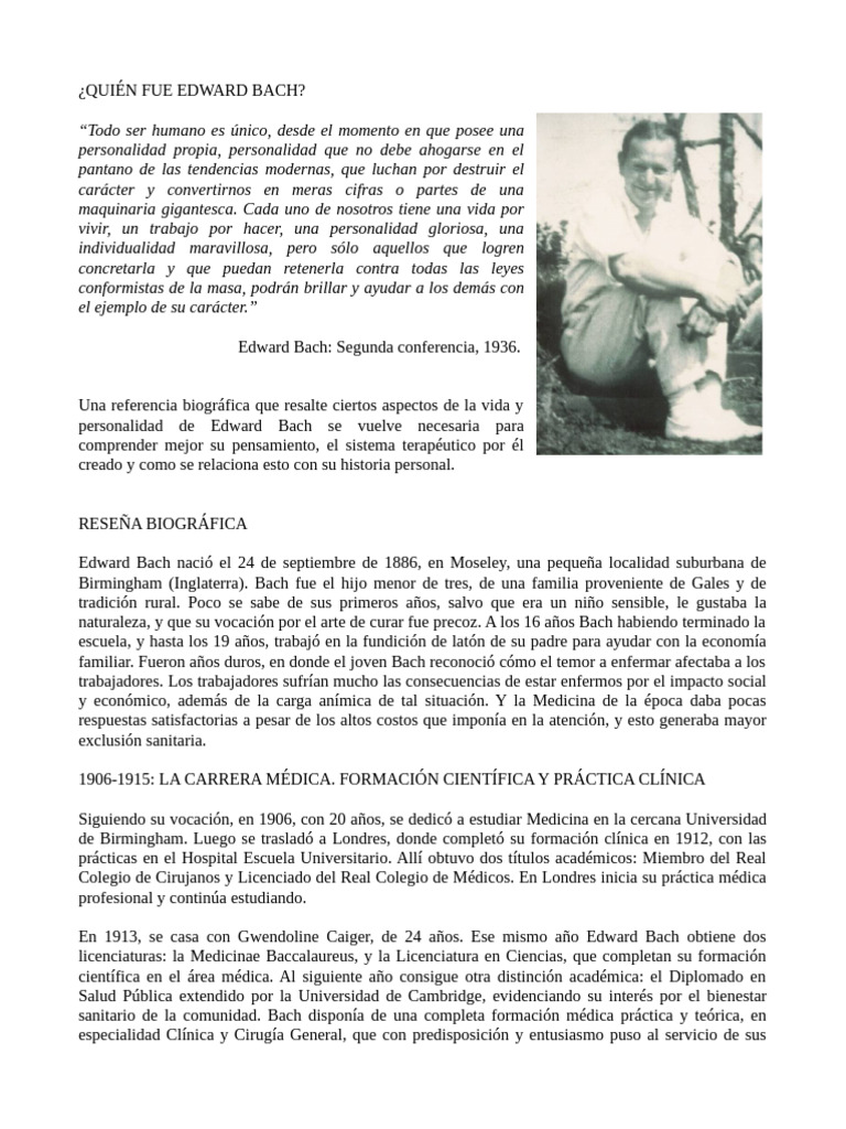 Biografía Edward BACH | PDF | Verdad | Homeopatía