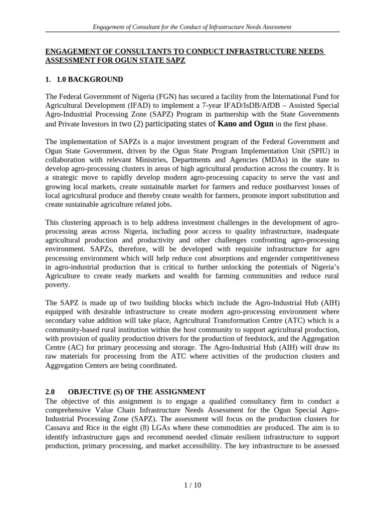 ToR Infrastructure Needs Assessment For Ogun State 1 | PDF ...