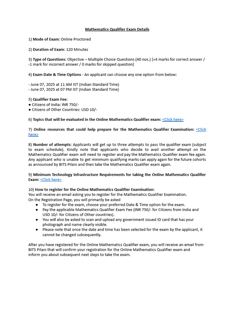 Mathematics Qualifier Exam Details | PDF