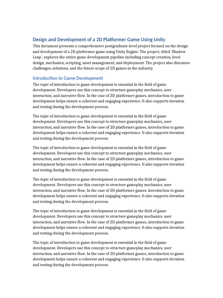 Expanded 2D Platformer Game Dev Project | PDF | Design | Computing