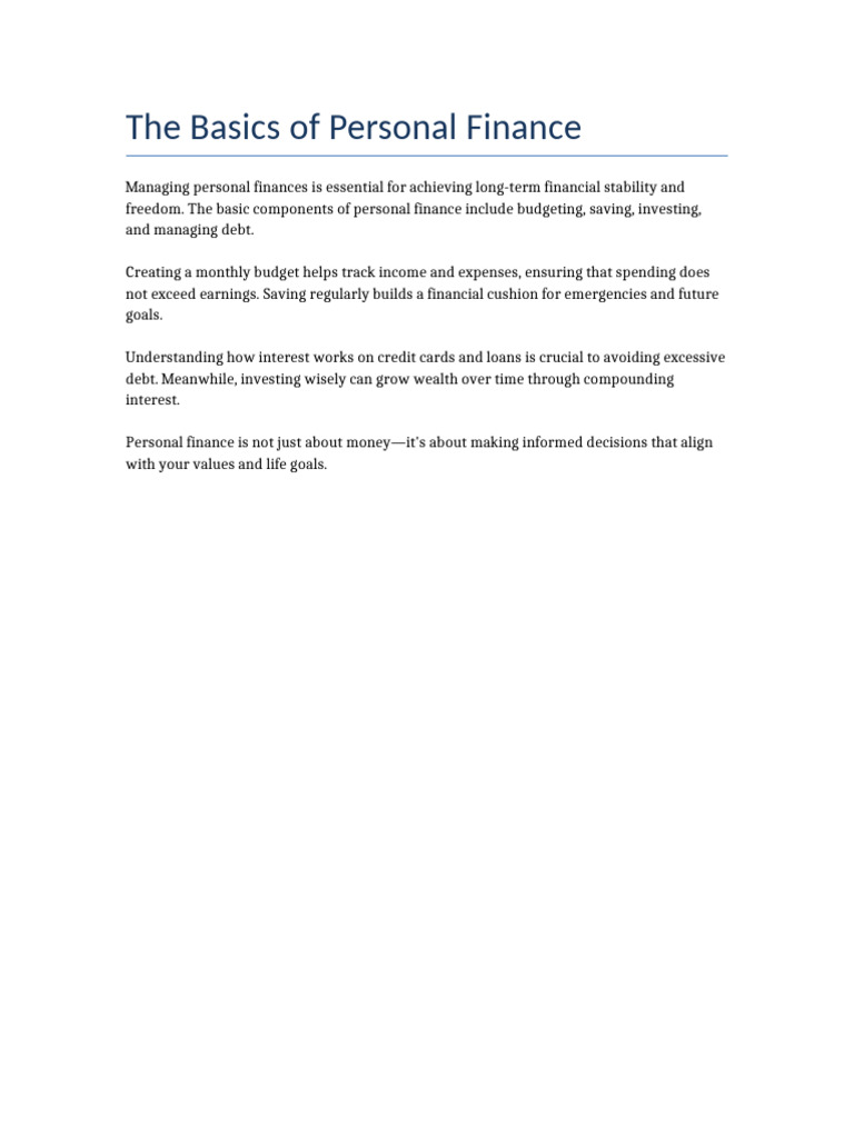 The Basics of Personal Finance | PDF