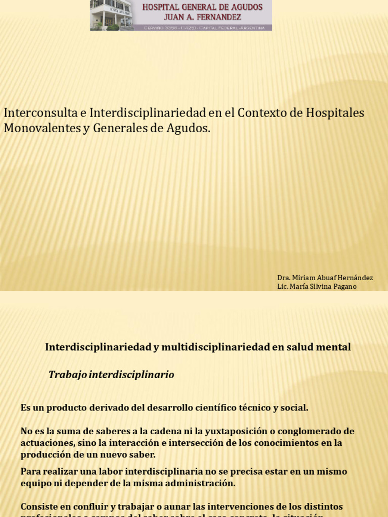 Interconsulta e Interdisciplinariedad en El Contexto de Hospitales ...