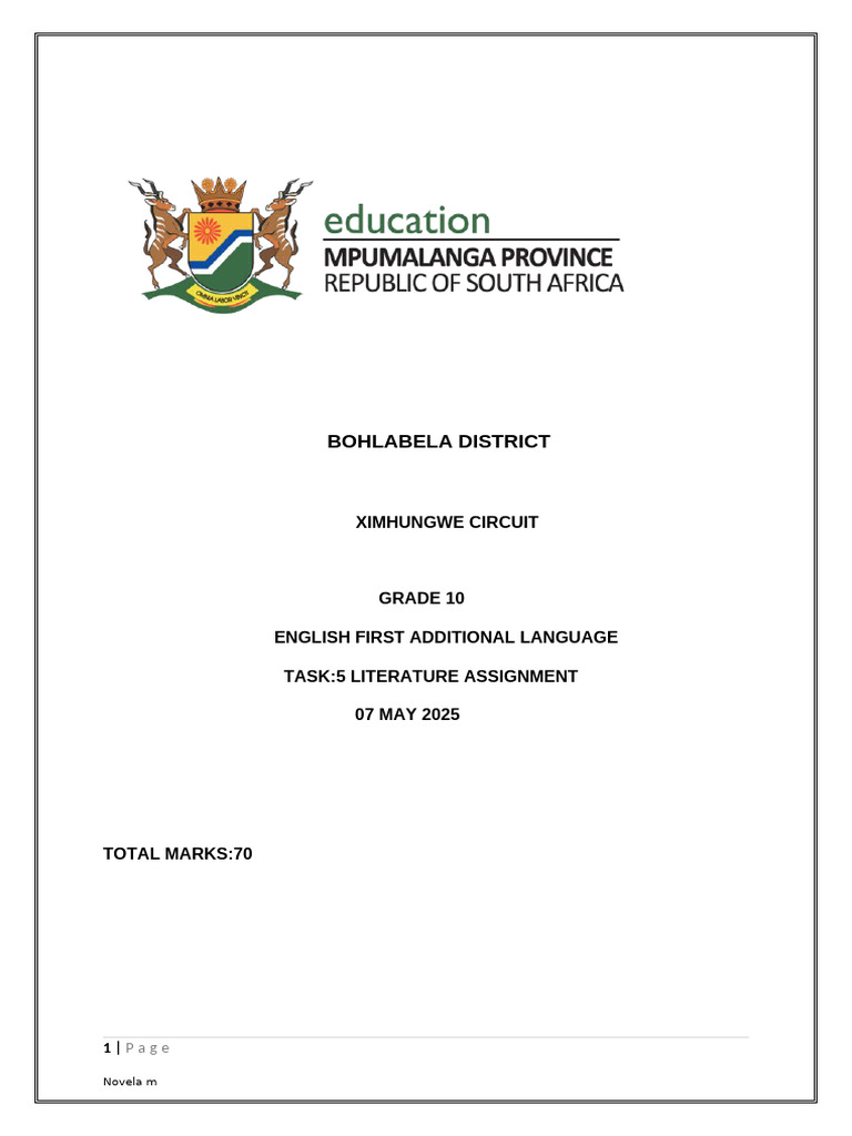 Grade 10 Literature Assignment Guide | PDF