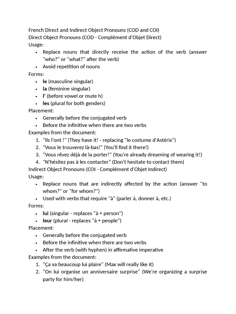 French Object Pronouns Explained | PDF | Verb | Grammatical Gender
