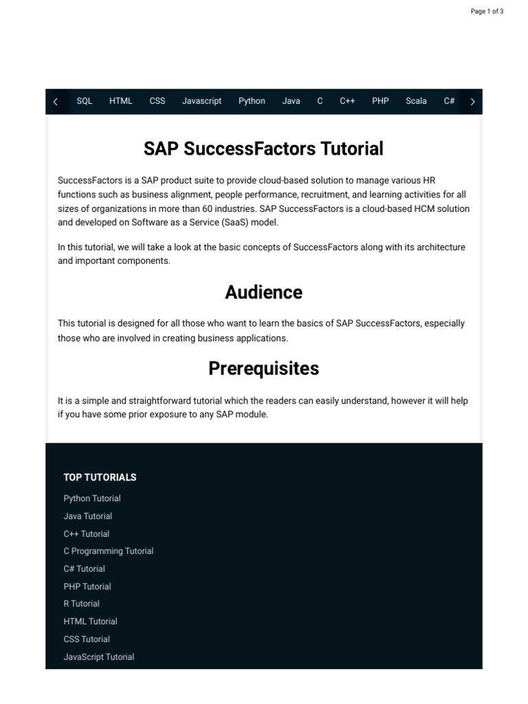 SAP SuccessFactors Tutorial | PDF | Compiler | Cloud Computing
