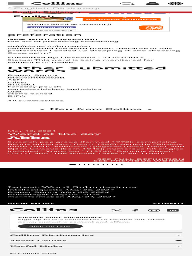 Definition of PREFERATION New Word Suggestion Collins English ...