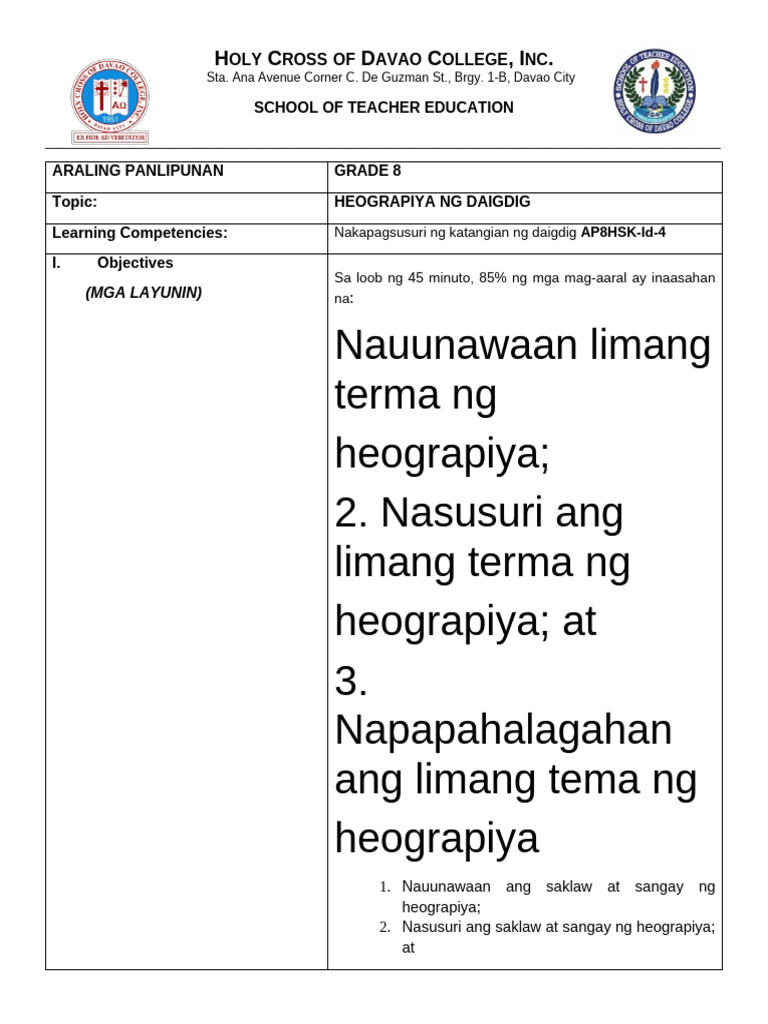 Aral Pan 8 - Final Lesson Plan | PDF