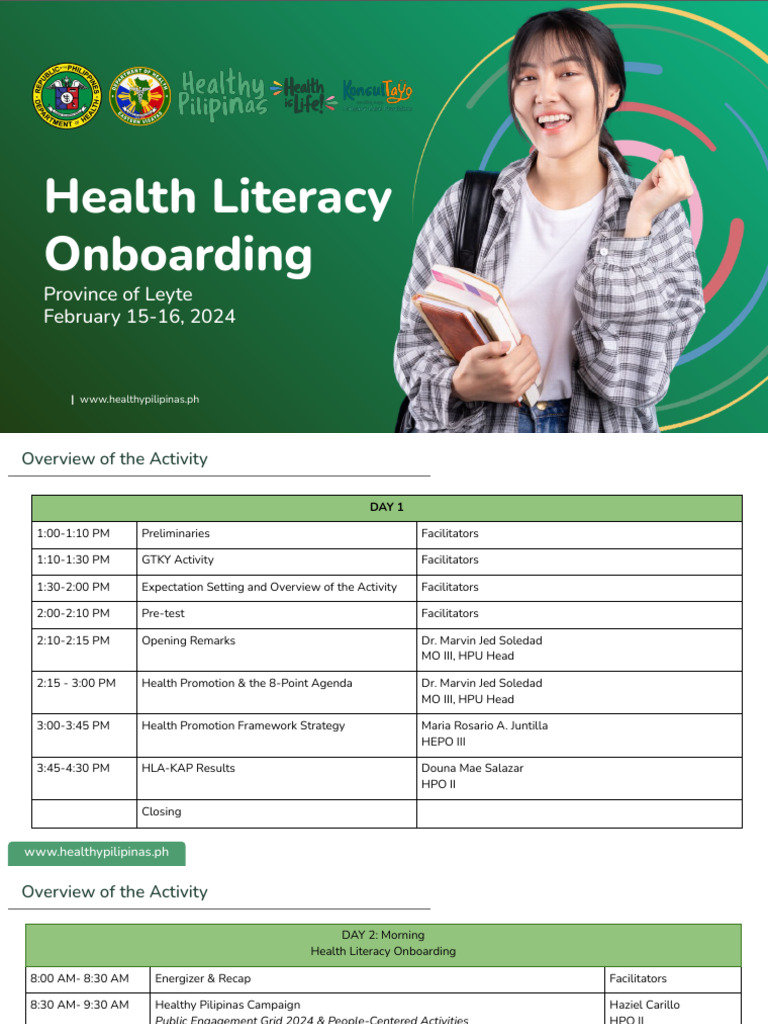 Health Literacy Onboarding Slide Deck | PDF | Health Promotion | Target ...