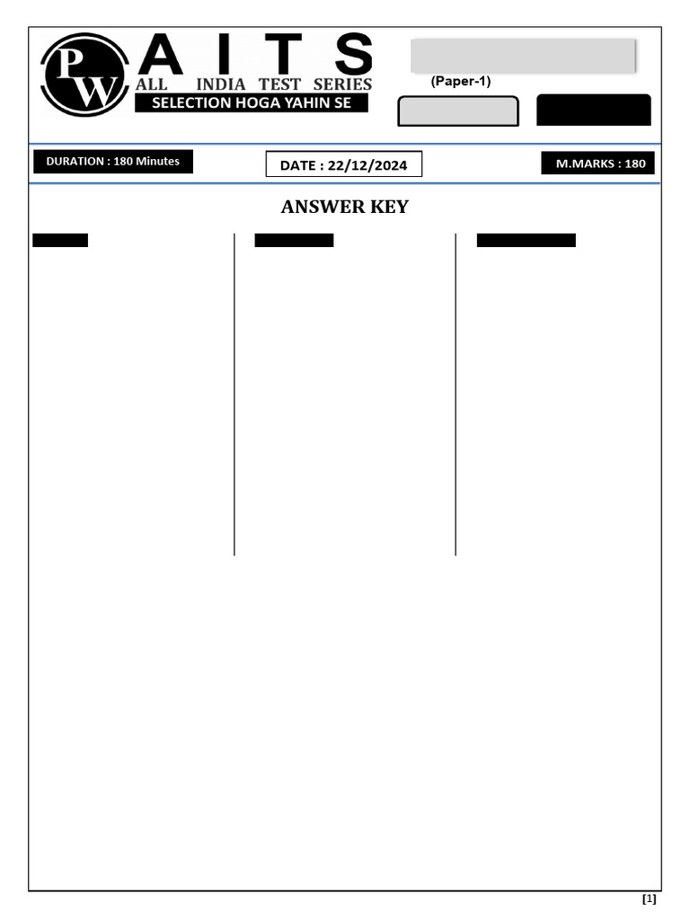 Aits - 03 (Jee Advanced) - Answer Key (Paper 01) | PDF | Collision ...