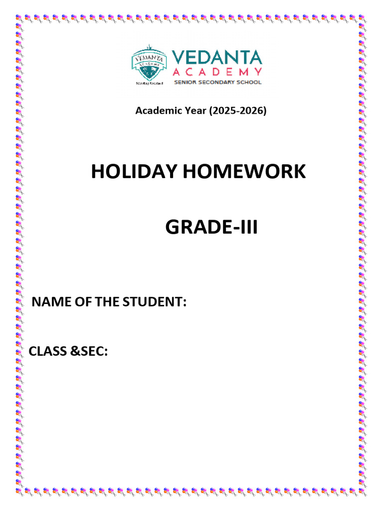 Grade 3-Holiday Homework-2025 | PDF | Linguistic Typology | Grammar