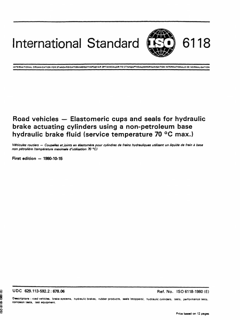 ISO 6118: Hydraulic Brake Seals Standard | PDF | Piston | Corrosion