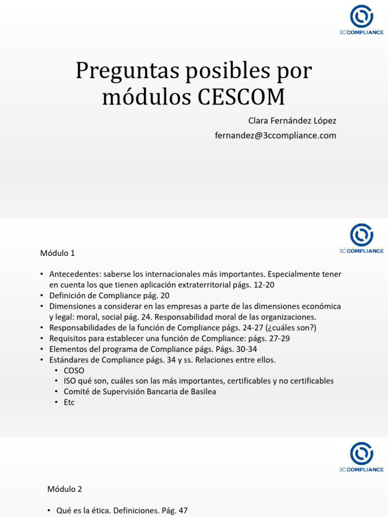 Preguntas Posibles Por Módulos CESCOM 2025 Módulos 1-12 | PDF | Responsabilidad social ...