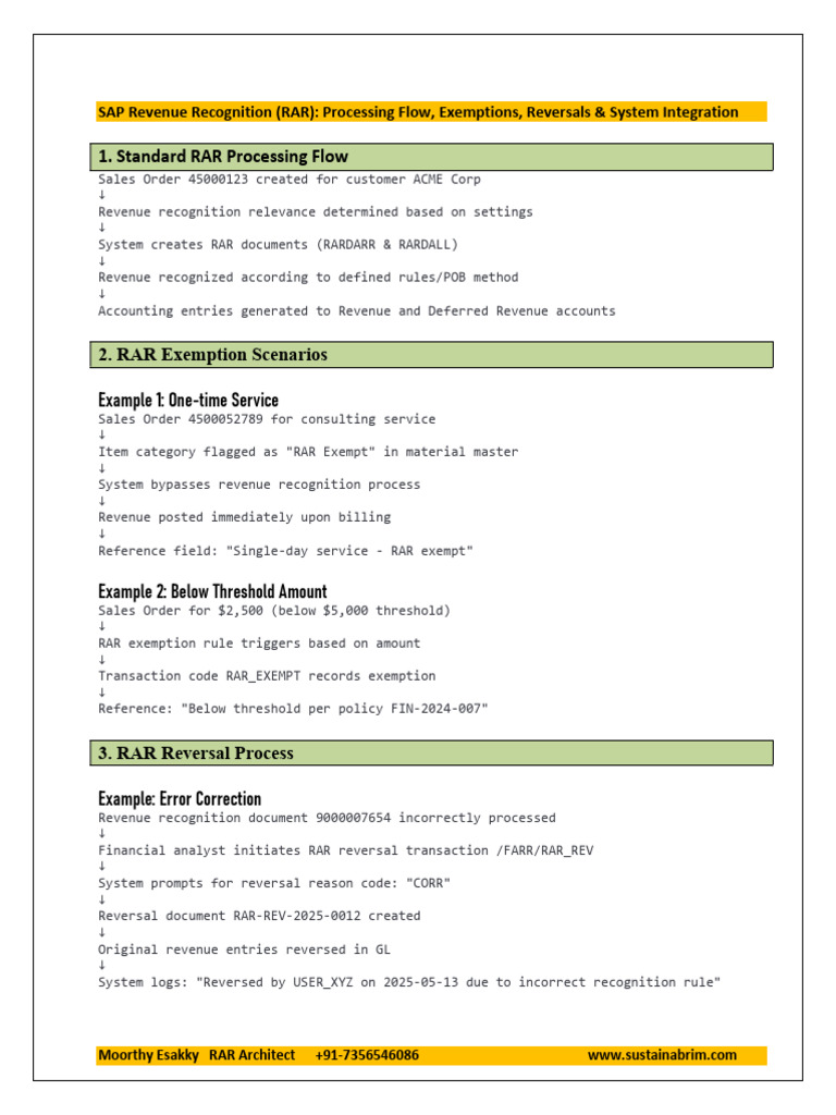 SAP Revenue Recognition (RAR) Processing Flow, Exemptions, Reversals ...