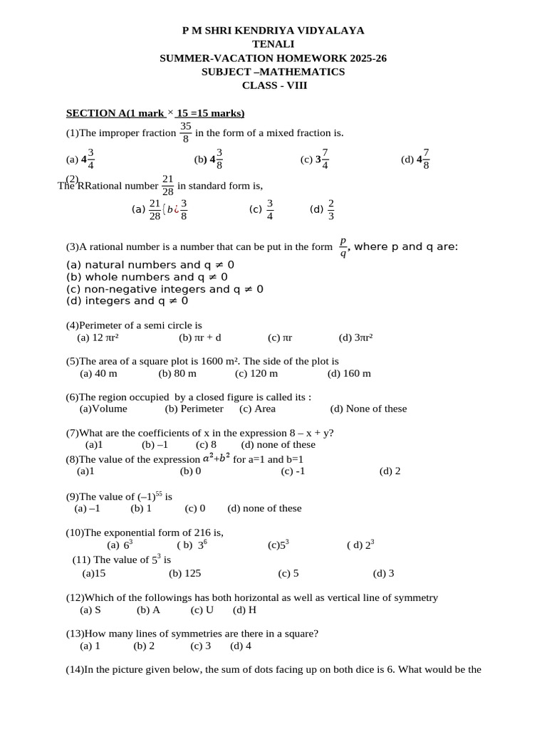 8b Summer Vacation Work | PDF | Triangle | Area