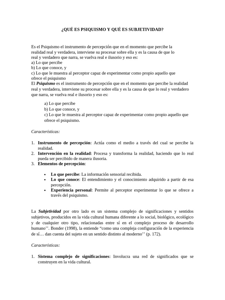 Definición y características del psiquismo | PDF