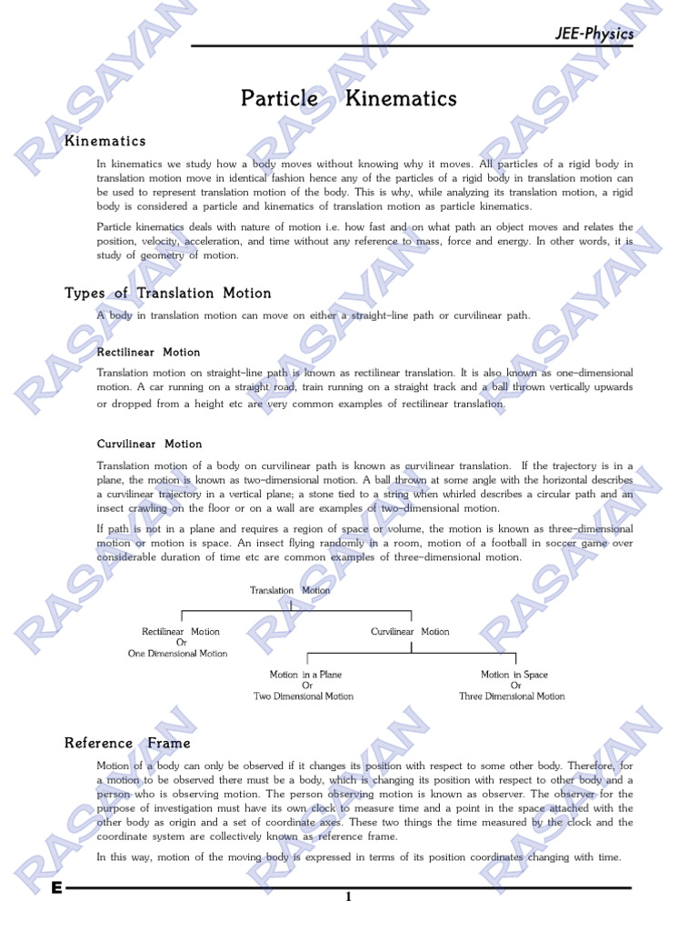 Kinematics 11th - RASAYAN | PDF | Acceleration | Kinematics