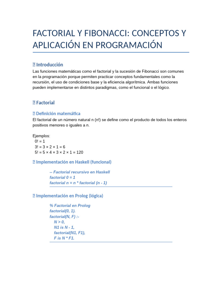 Factorial y Fibonacci en Programación | PDF