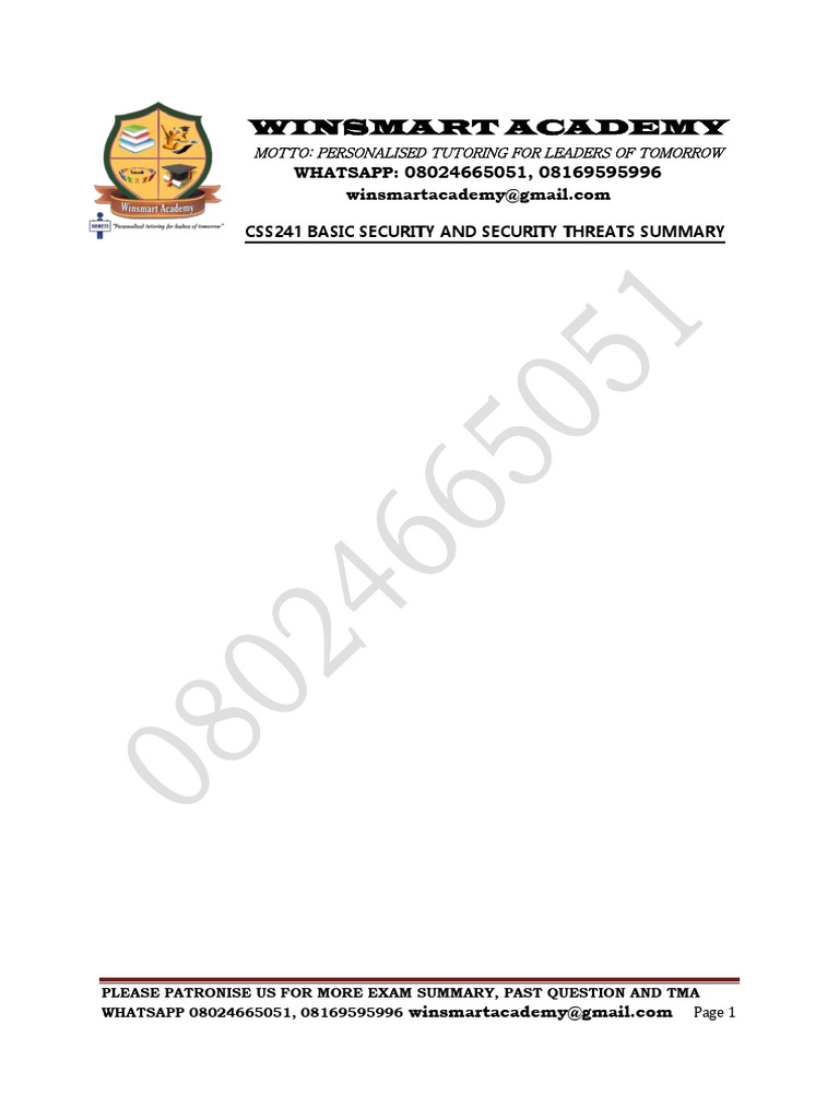 CSS241 Basic Security and Security Threats Summary 08024665051 | PDF | Flood | Tropical Cyclones