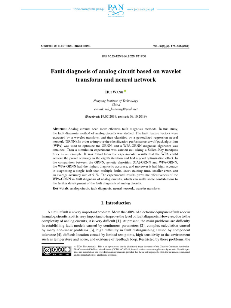 Fault Diagnosis Of Analog Circuit Based On Wavelet Transform And Neural Network Pdf Wavelet