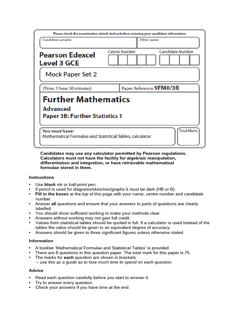 Further Statistics 1 Mock Set 2 Word 1 | PDF | Statistics | Mathematics