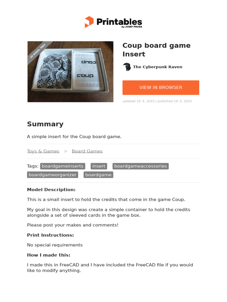 Coup Board Game Insert | PDF