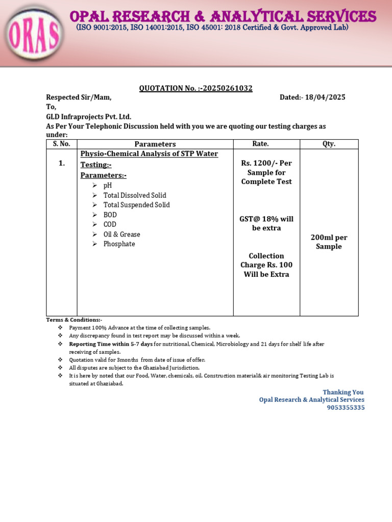 STP Water Quotation Blue Sapphire | PDF | Environmental Science | Physical Sciences