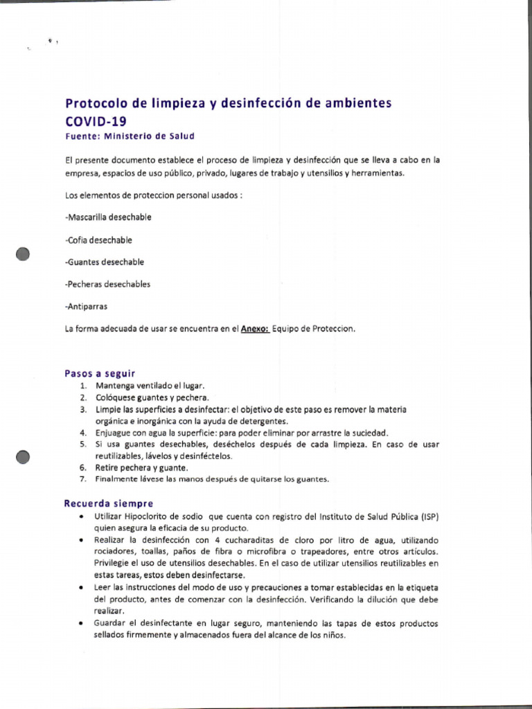 Protocolo de Limpieza | PDF