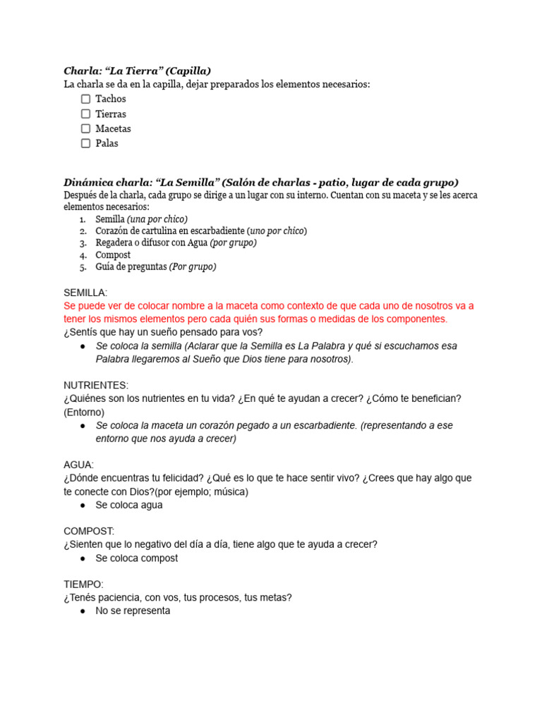 Dinámicas Post Charlas | PDF