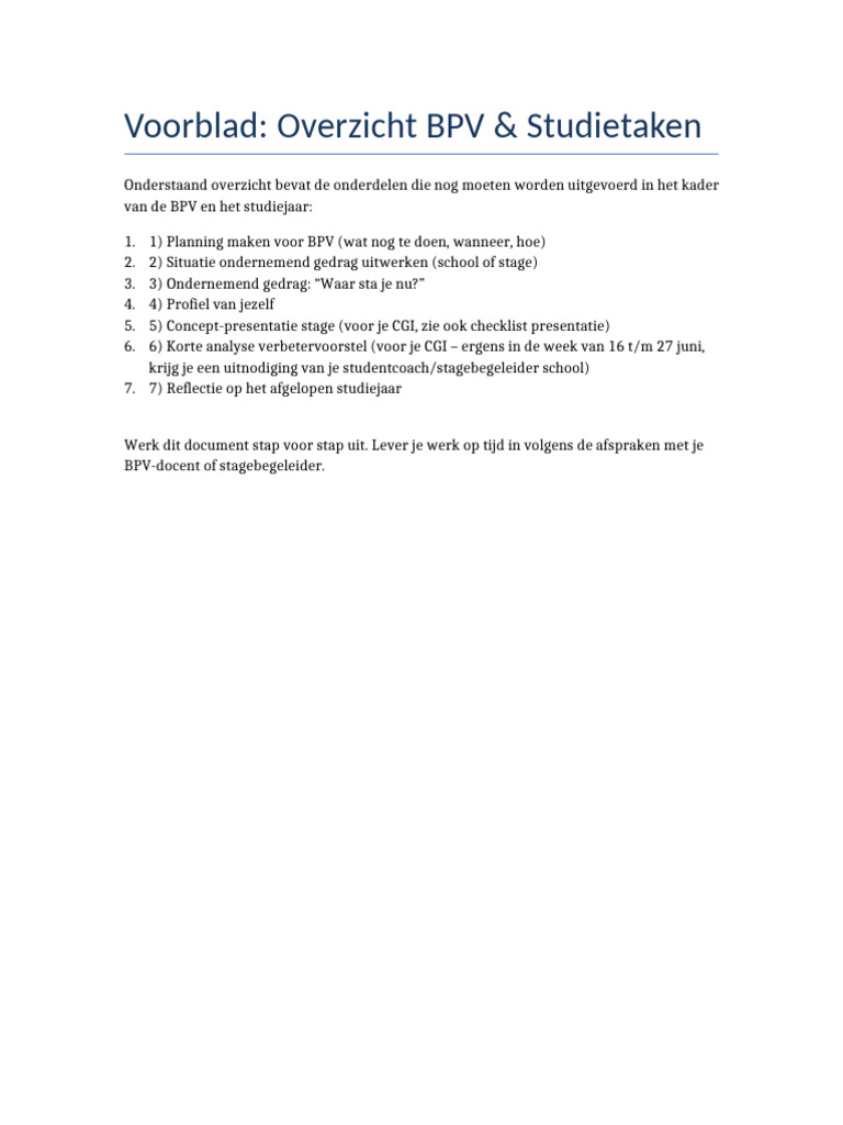 Voorblad BPV Studietaken | PDF