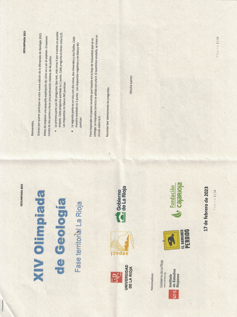 EX - Olimpiada XVI Geologia 2023 + Sol. | PDF