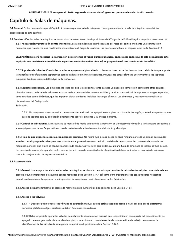 IIAR 2 2014 Chapter 6 Machinery Rooms | PDF | Ventilación (Arquitectura) | Fundación (Ingeniería)