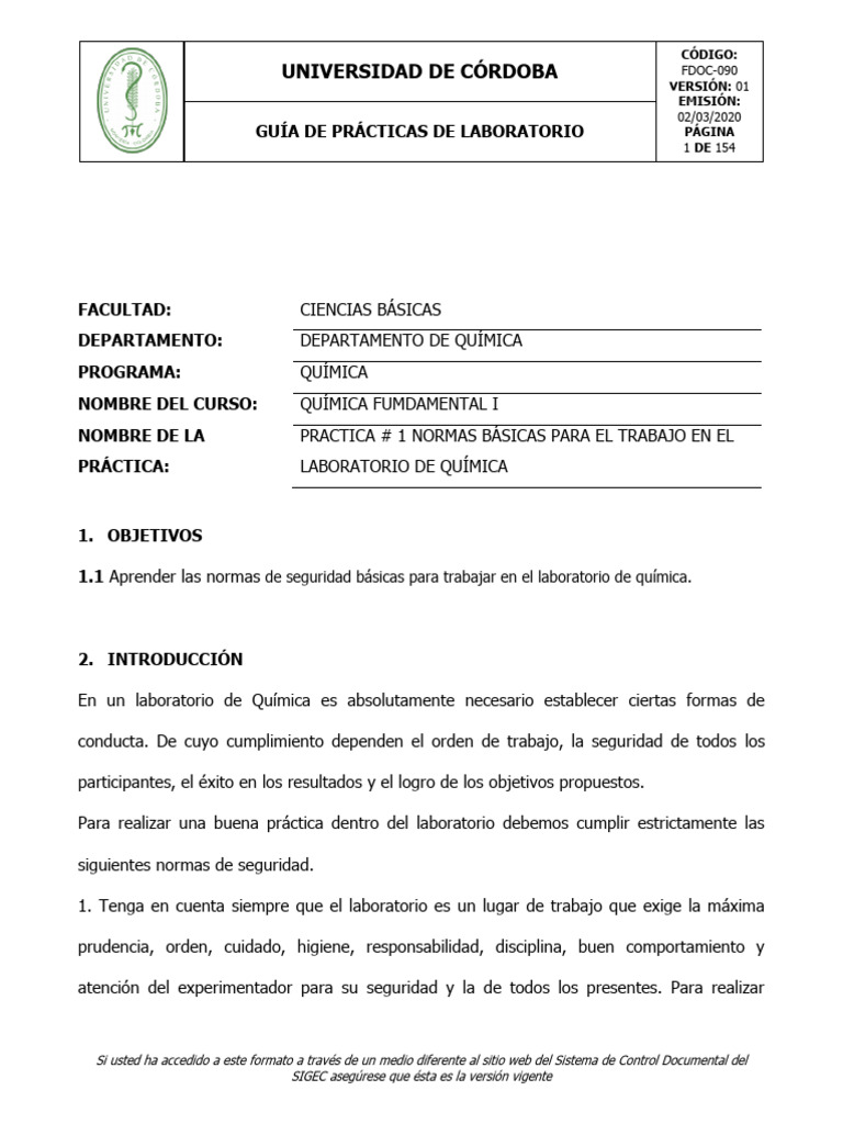 Manual Lab. Qca 1 | PDF | Laboratorios | Agua