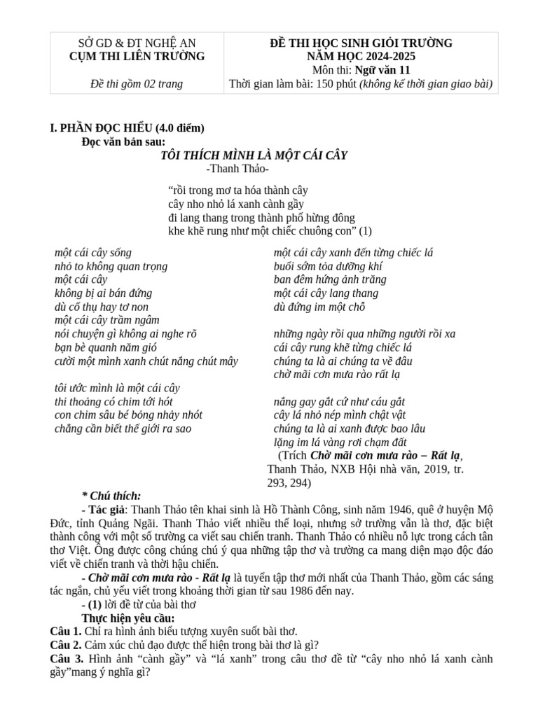 Van. HSG 11 cấp trường. THPT Đông Hiếu | PDF