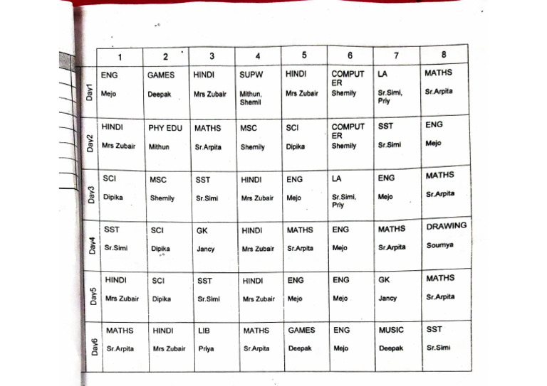 Class 4B Class Time - Table | PDF