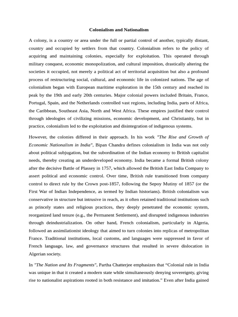 inter Colonialism and Nationalism | PDF | Nationalism | Colonialism