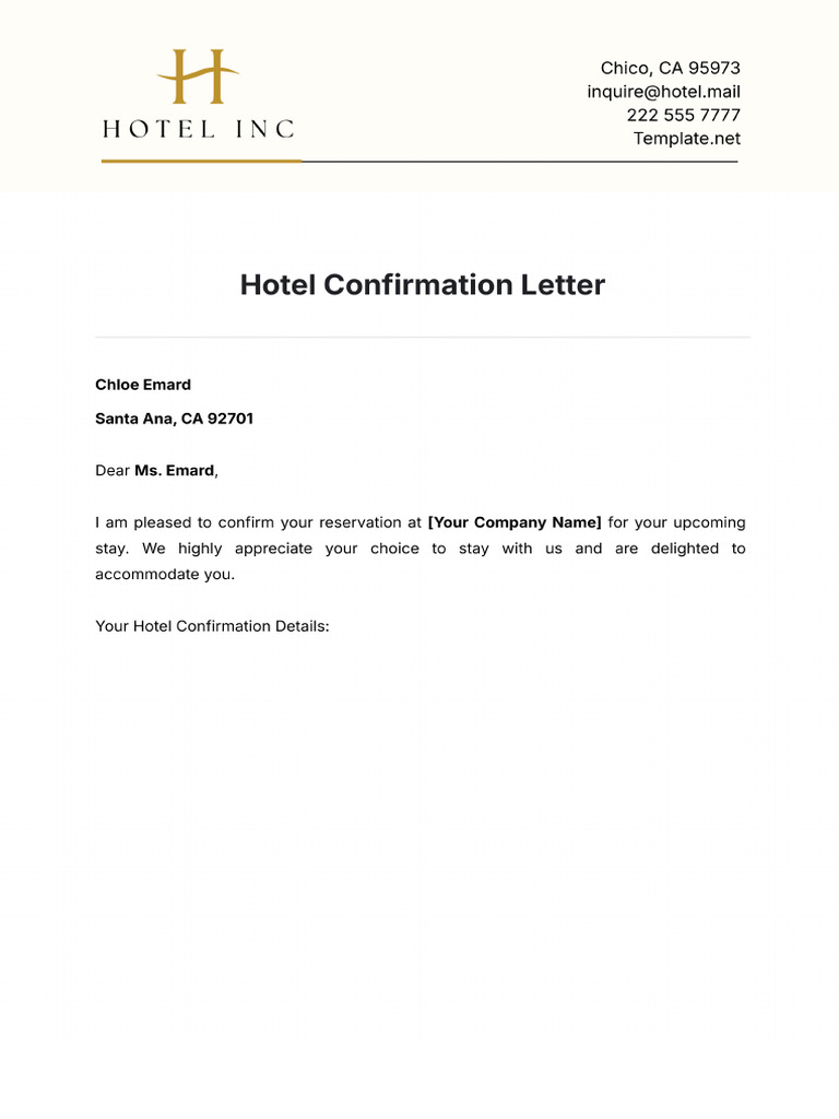 Hotel Confirmation Letter Template | PDF
