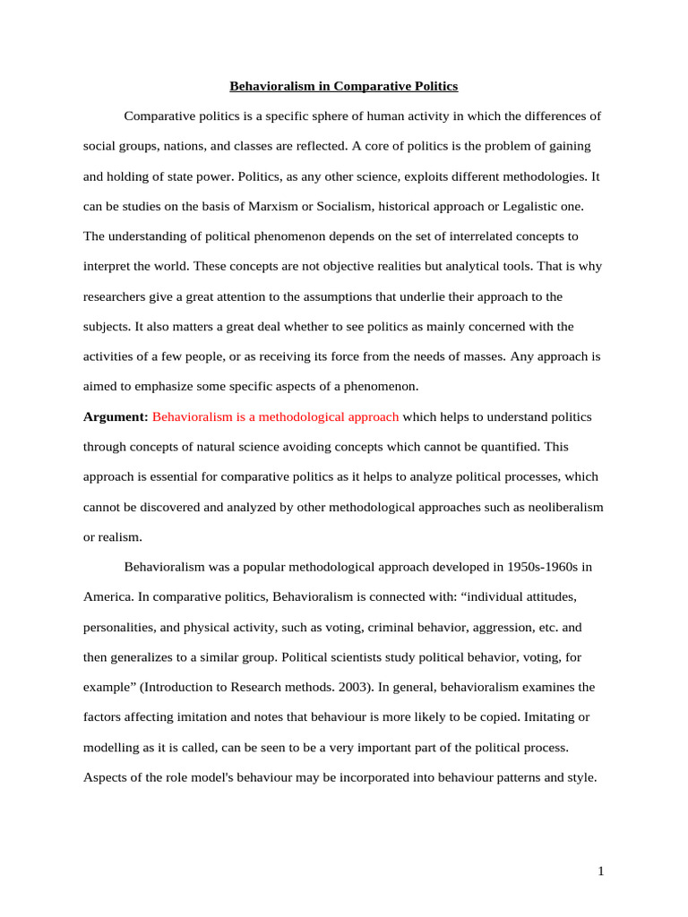 Behavioralism in Comparative Politics | PDF | Methodology | Behaviorism