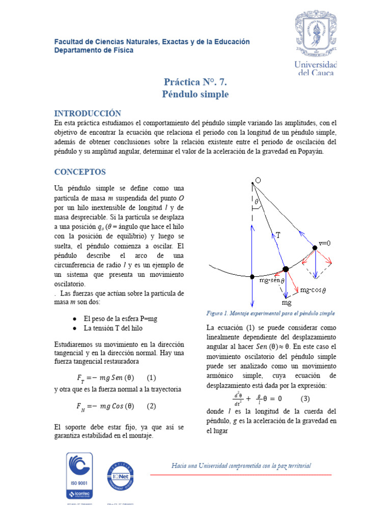 Práctica 7 - Péndulo Simple | PDF | Péndulo | Oscilación