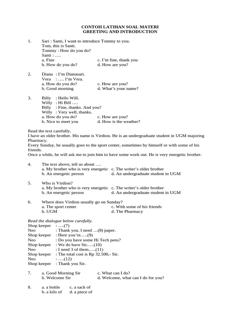Greeting and Introduction Test | PDF