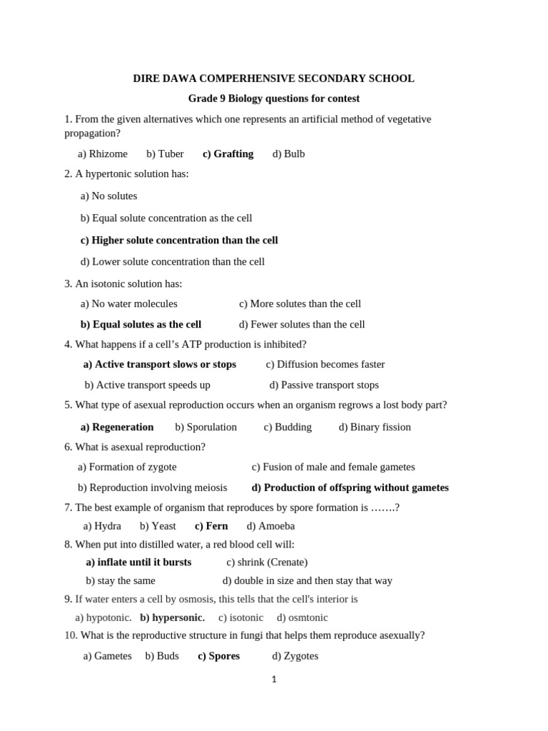 Grade 9 Biology: Osmosis & Reproduction | PDF | Reproduction | Osmosis