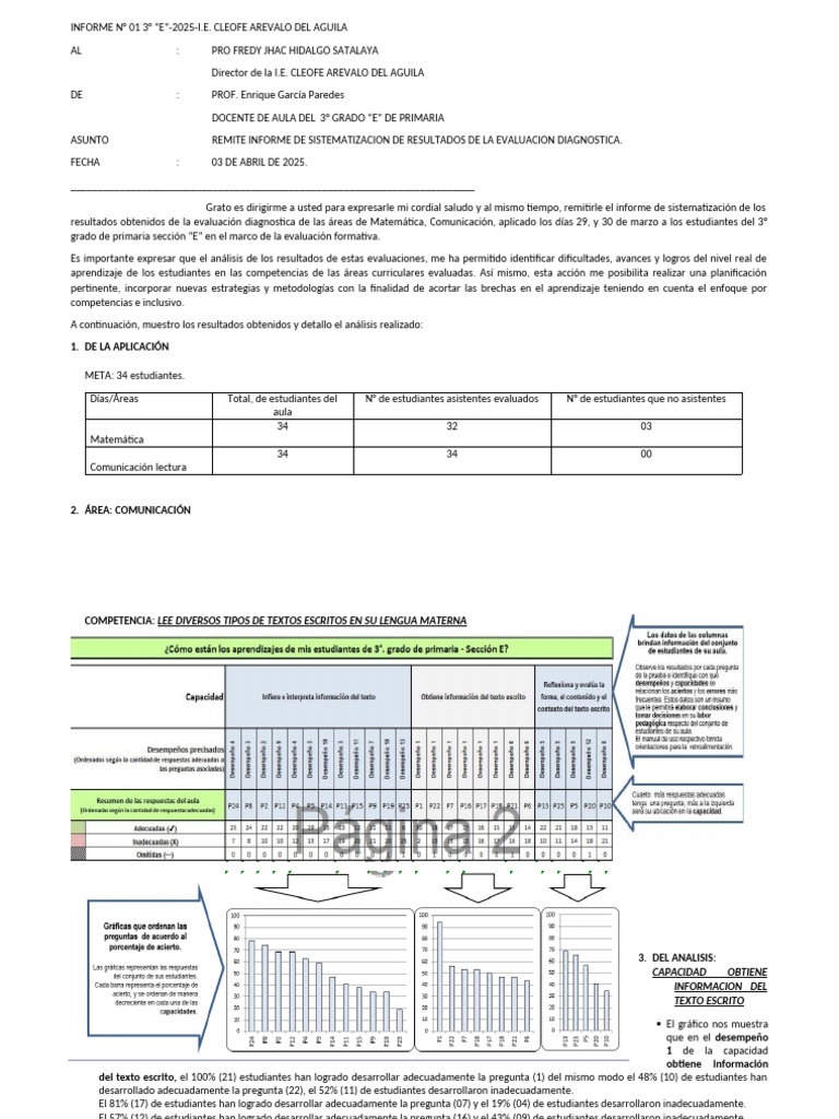 Informe De La Evaluacion Diagnostica 2025 3°° Enrique Pdf Evaluación 0491