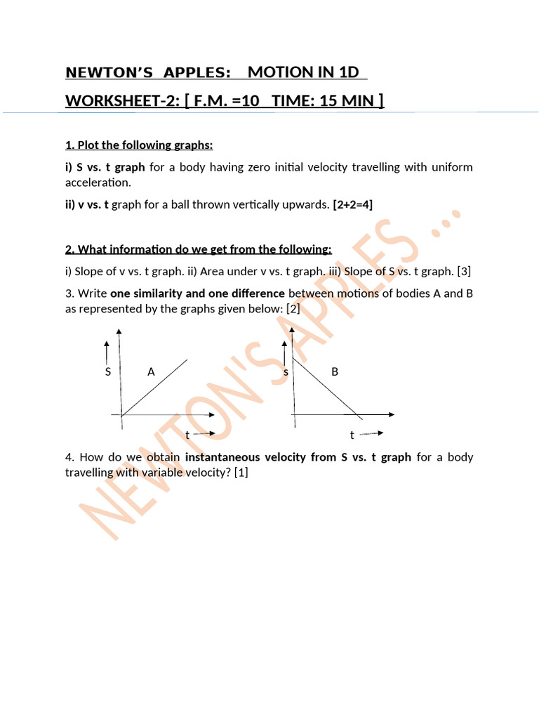 Motion in 1D WS-2 | PDF