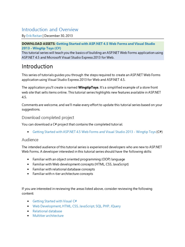 Getting Started With ASP.net 4.5 Web Forms and Visual Studio 2013 - Wingtip Toys Tutorial Series ...