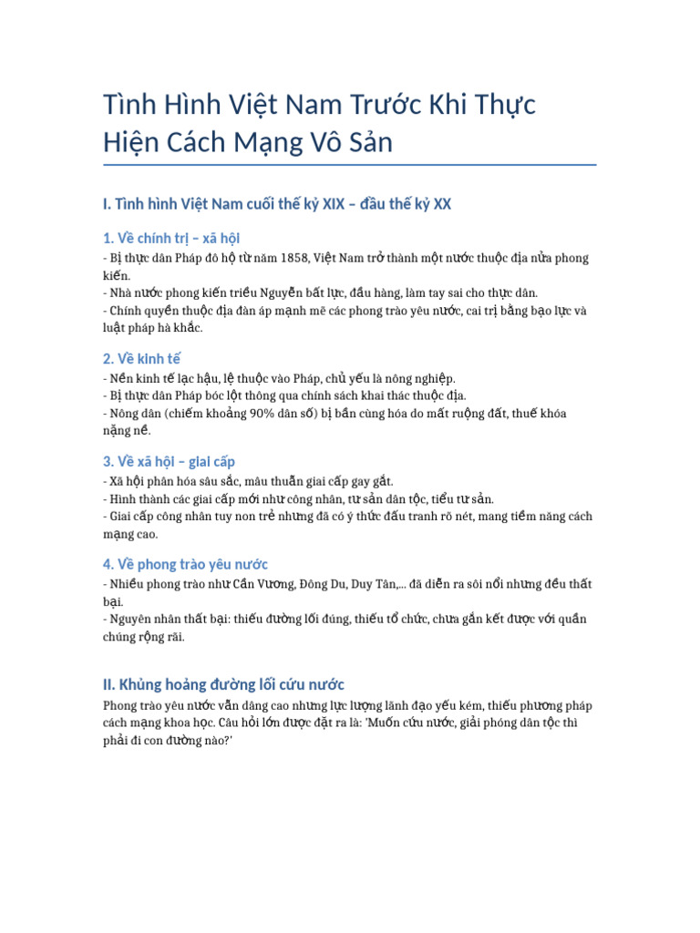Bao Cao Tinh Hinh Viet Nam Truoc Cach Mang Vo San | PDF