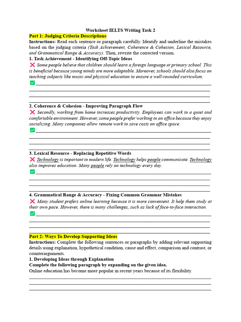 IELTS Writing Task 2 Worksheet Guide | PDF | Grammar | Learning