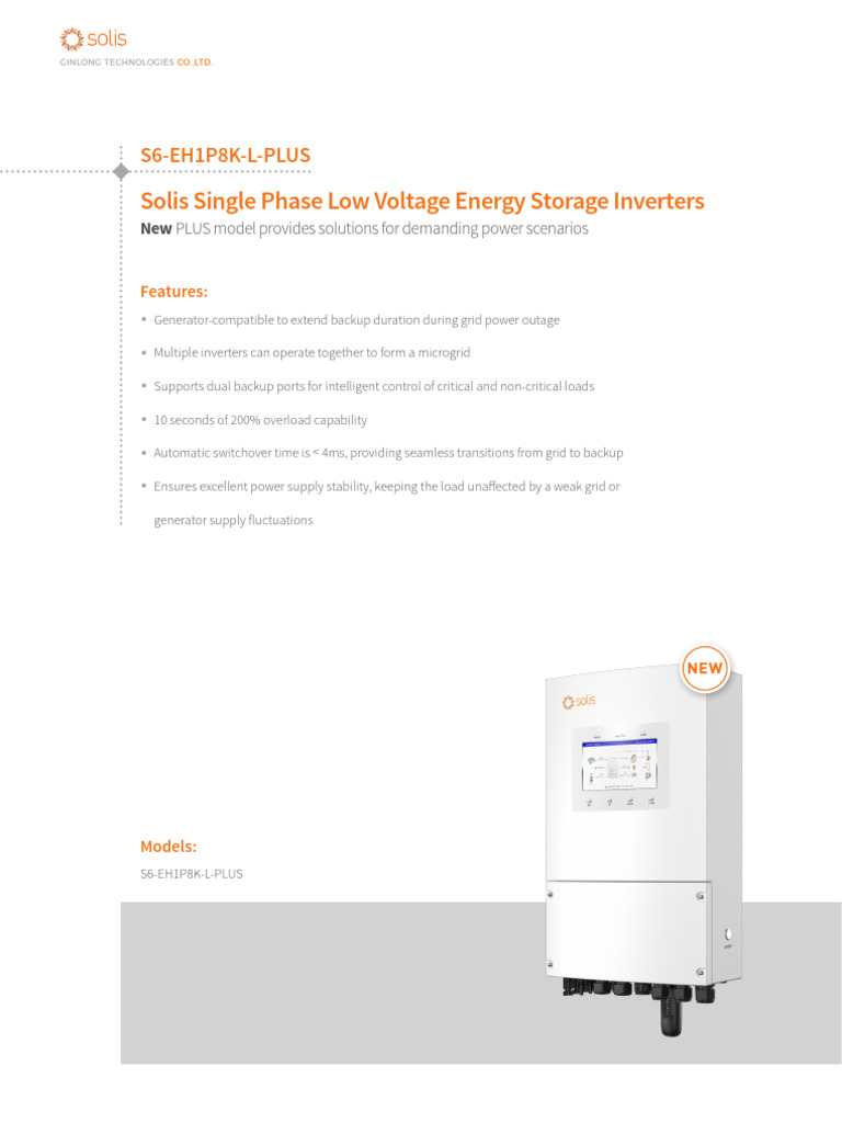 Solis Datasheet S6-EH1P8K-L-PLUS GBR V2,1 202412 | PDF | Power Inverter | Electric Power ...