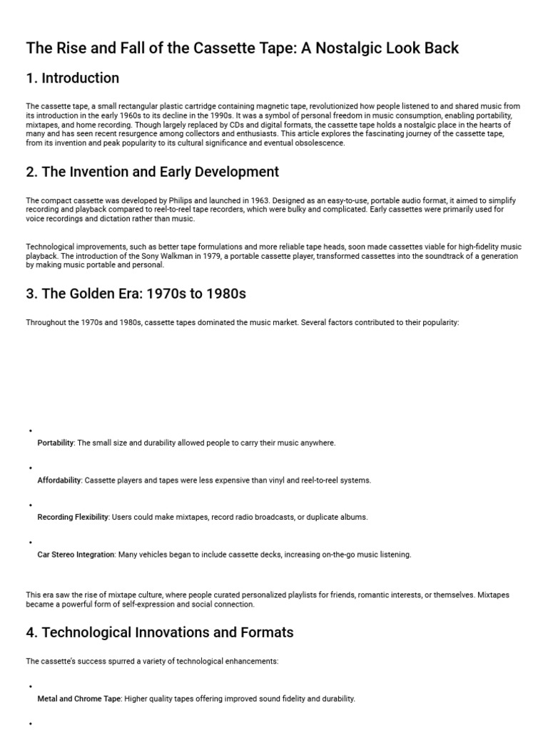 The Rise and Fall of The Cassette Tape A Nostalgic Look Back | PDF | Sound Recording And ...
