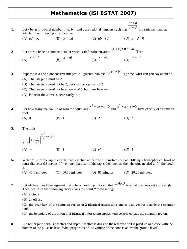 5 - DPP - Math QBank - ISI B STAT PYQ-2007 | PDF | Numbers | Ellipse