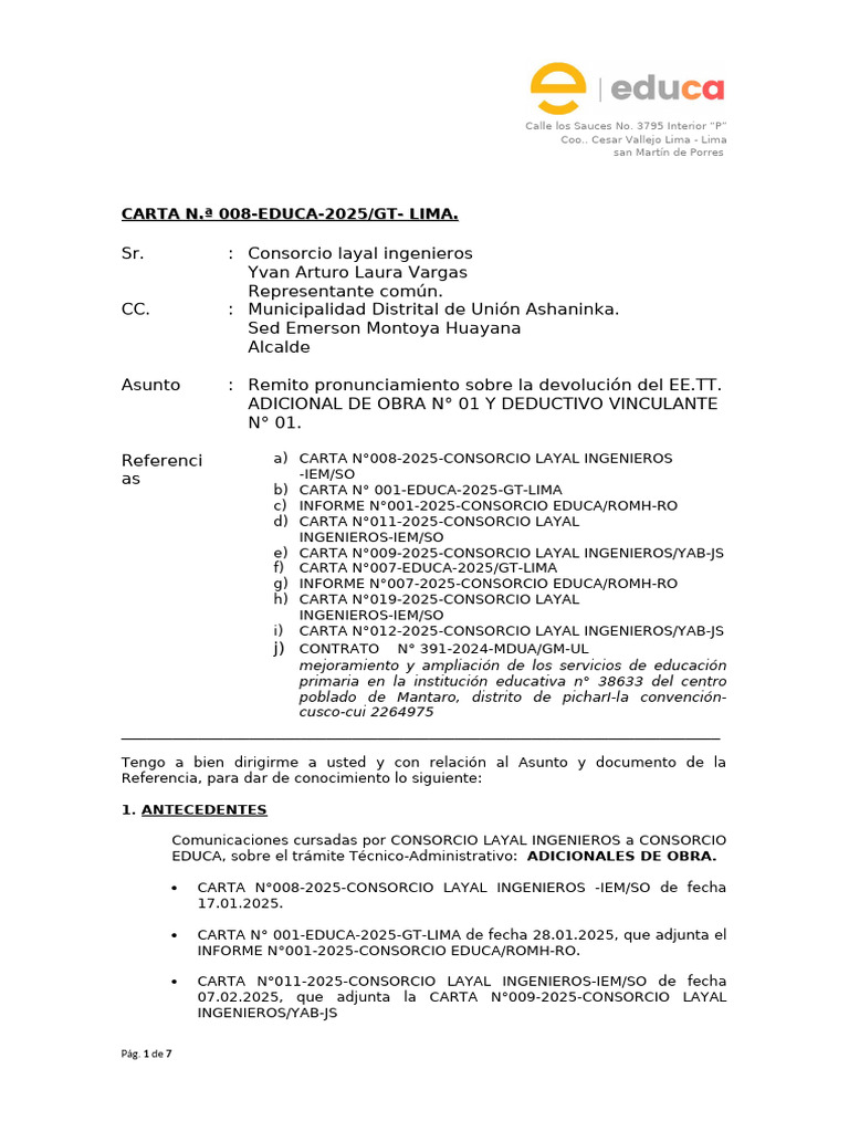 Carta #008 2025 Educa. | PDF