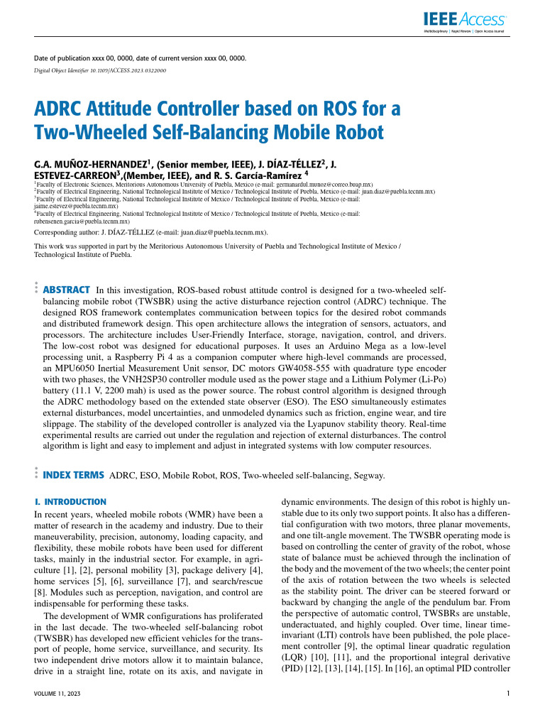 ADRC Attitude Controller Based On ROS For A Two-Wh | PDF | Control ...